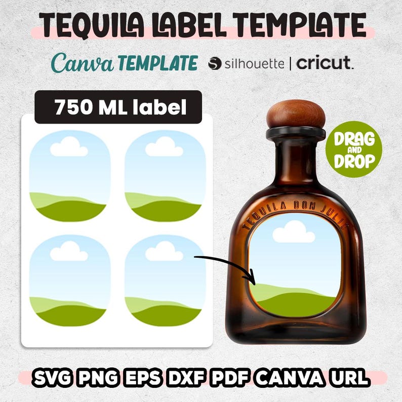 Tequila Label Template Canva, Custom 750ml - 50ml Tequila Label ...