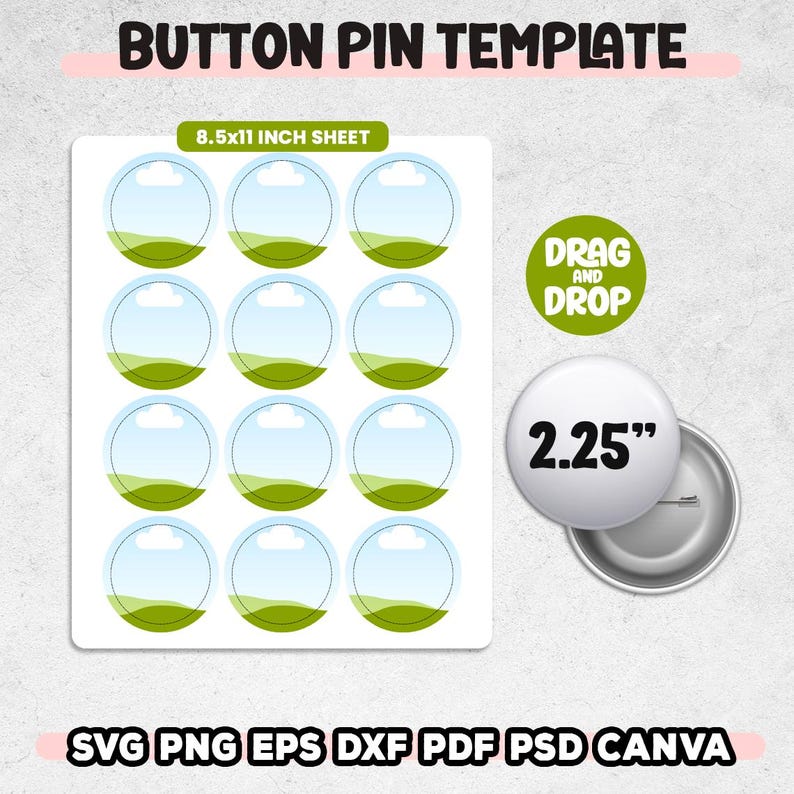 8 Button Pin Template Bundle Svg, Circle Button for Canva, Button Pin ...