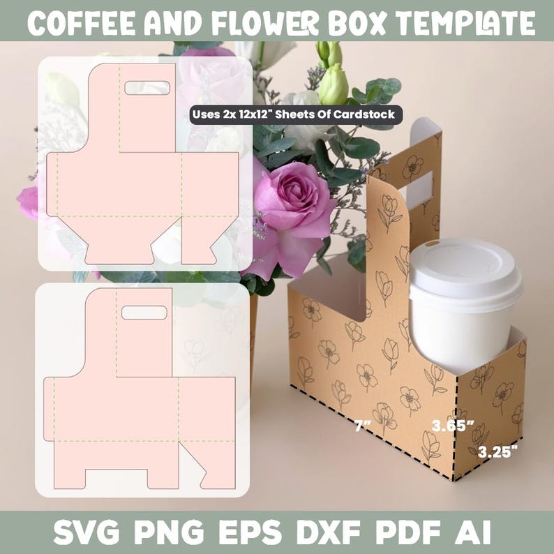Coffee Flower Box Template, Coffee Gift Box Template, Flower Gift Box ...