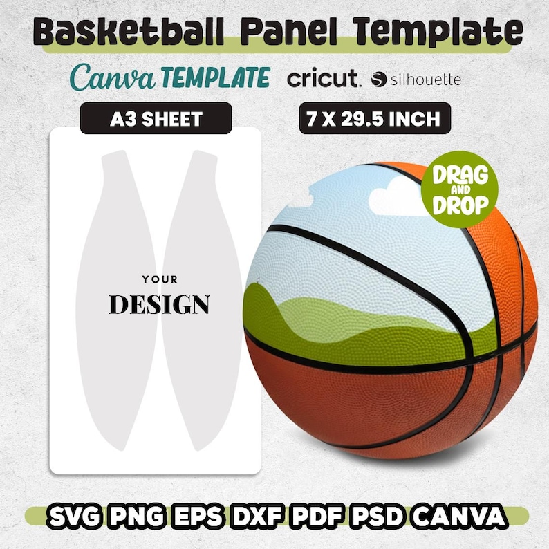 Basketball Panel Template Svg, Size 7 Basketball Panel Svg, Canva ...