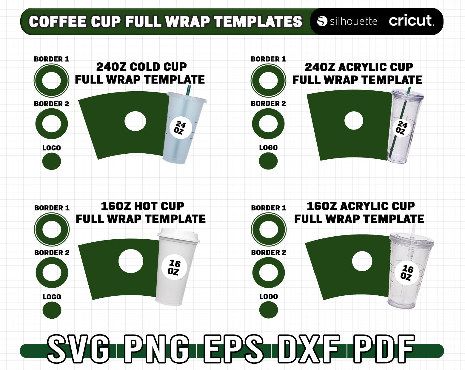 24oz - 16oz Tumbler Template Svg, 24oz Cold / Acrylic Cup Full Wrap ...