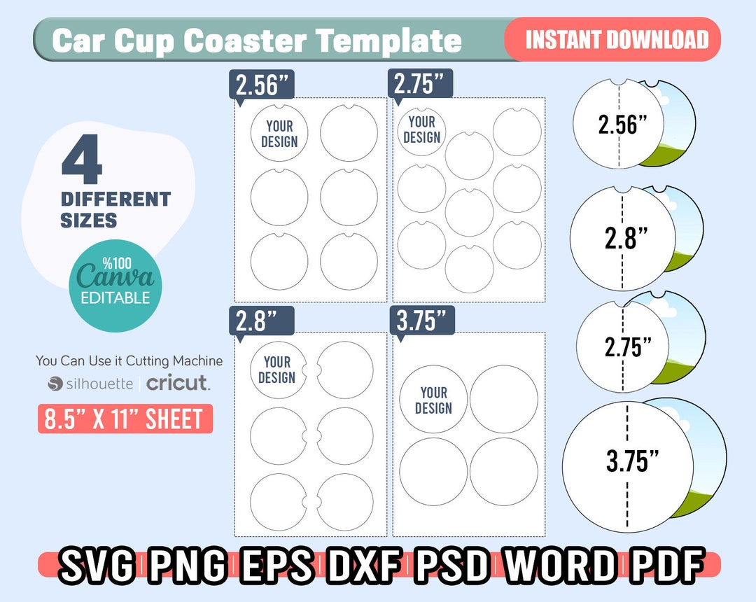 Car Coaster Template, Car Cup Coaster Svg, Mockup Template, Editable ...