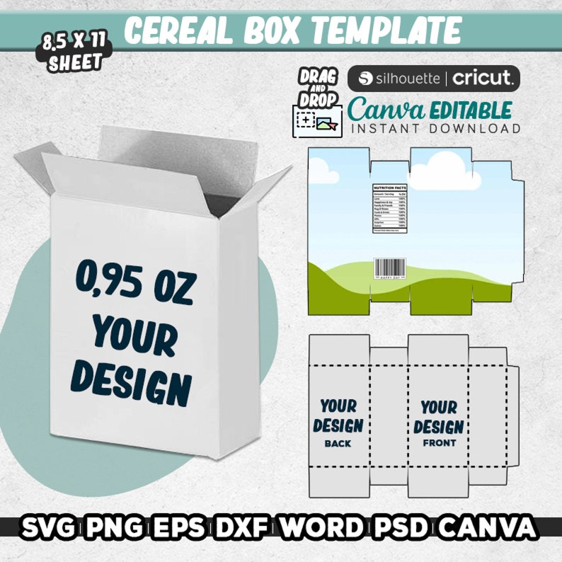 0.95 Oz Cereal Box Template, Cereal Box Svg, Editable Canva, DIY Cereal ...