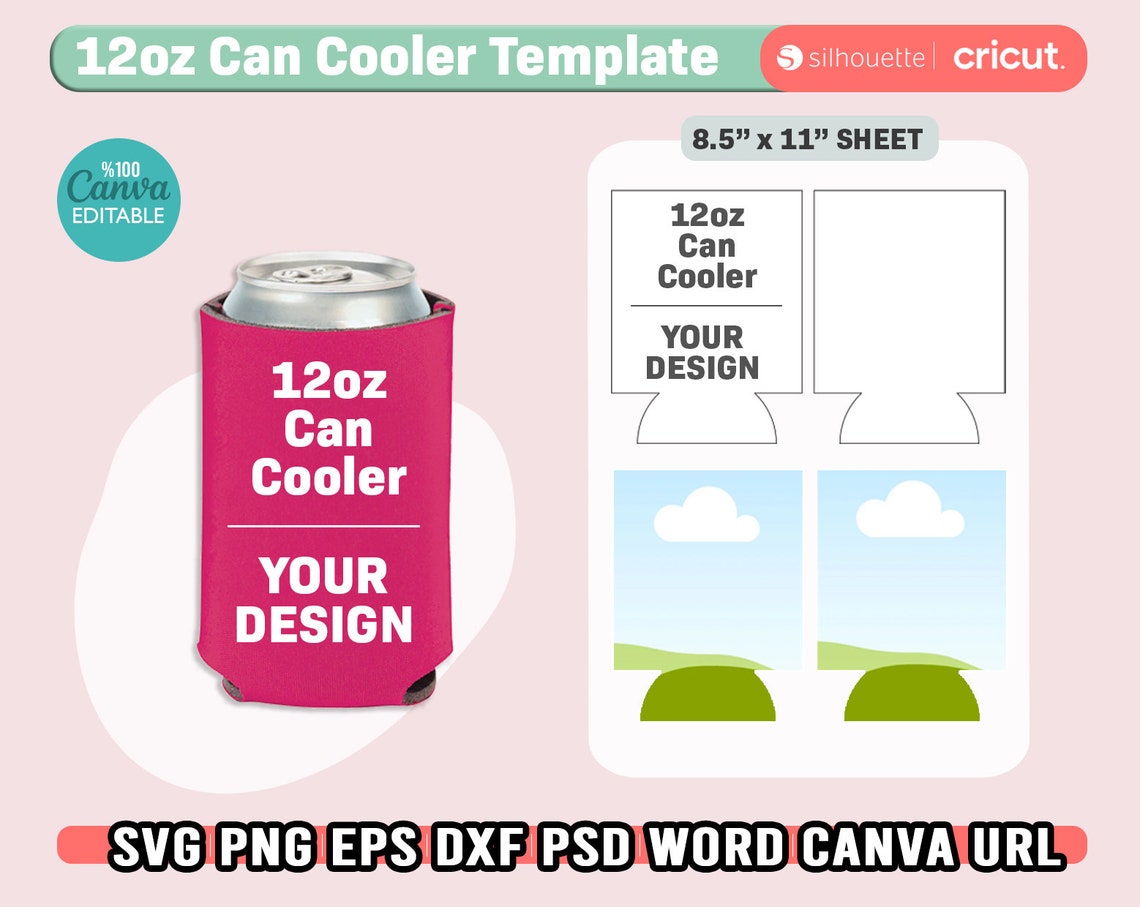 12oz Can Cooler Template, 12oz Bottle Cooler Template, Sublimation ...