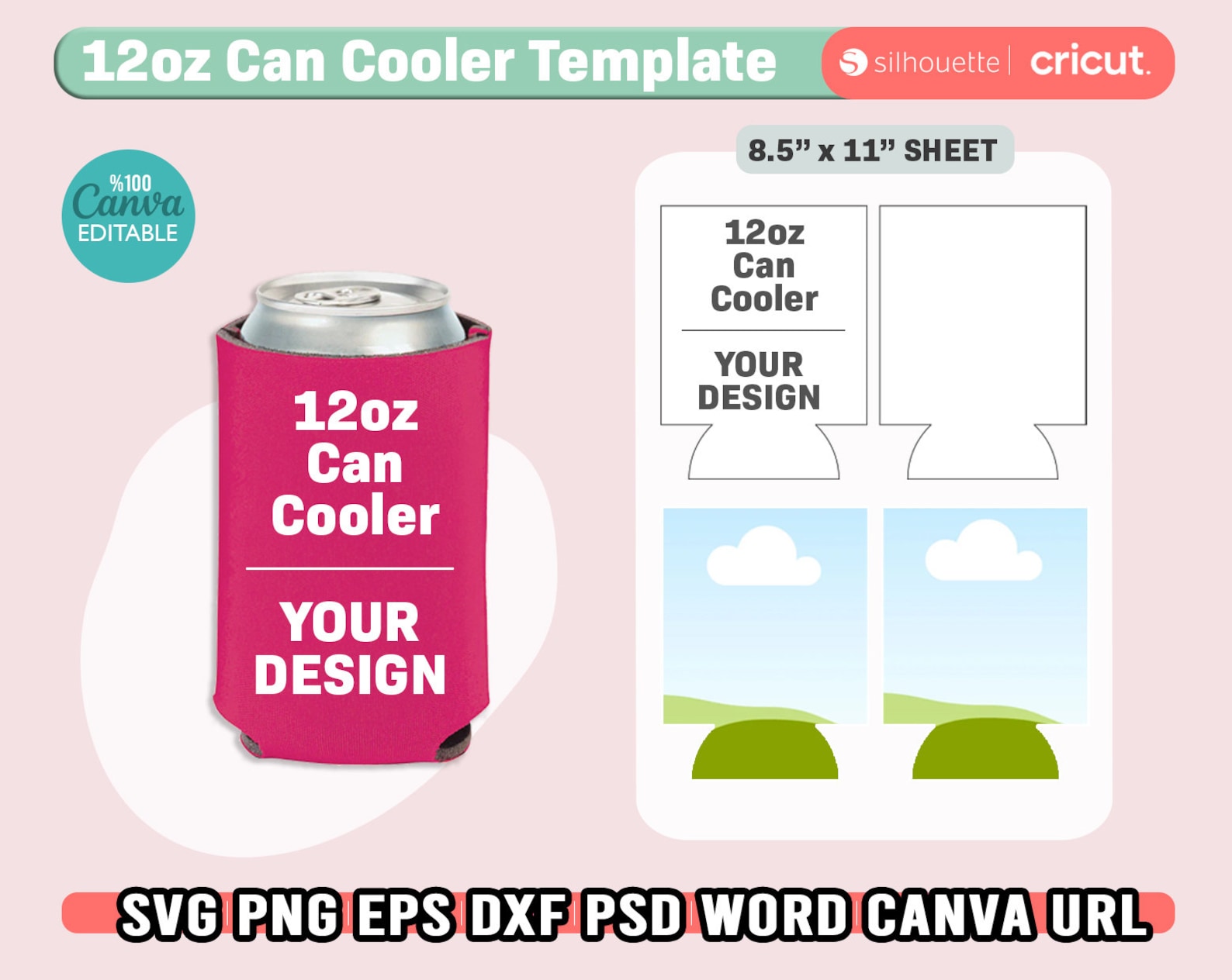 12oz Can Cooler Template, 12oz Bottle Cooler Template, Sublimation ...