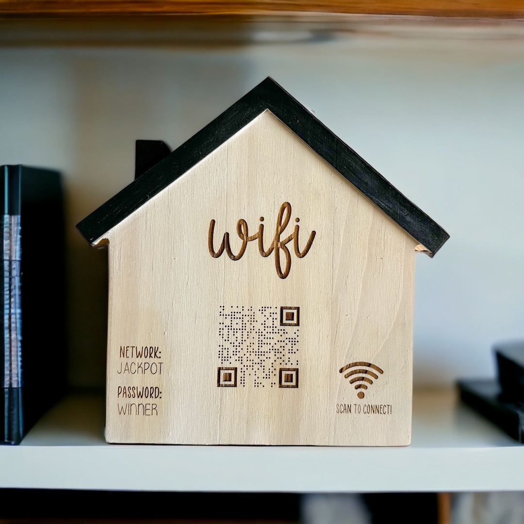 Wifi QR Code Wood Engraved House, Great for Guest Wifi, Airbnb, VRBO, Beach Rental House, Cabin ...