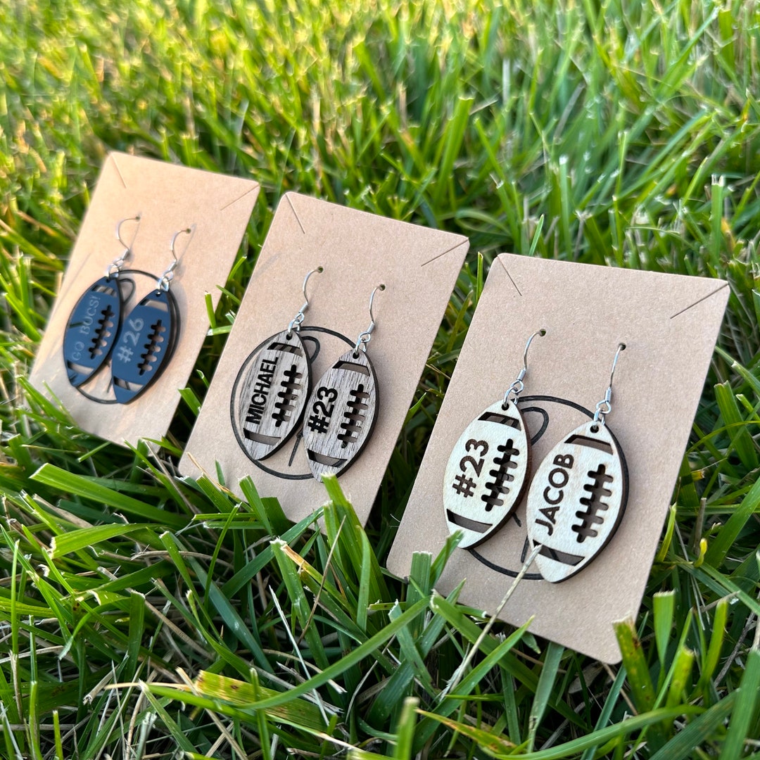 Personalized Football Earrings, Wood Earrings, Game Day Team Earrings ...