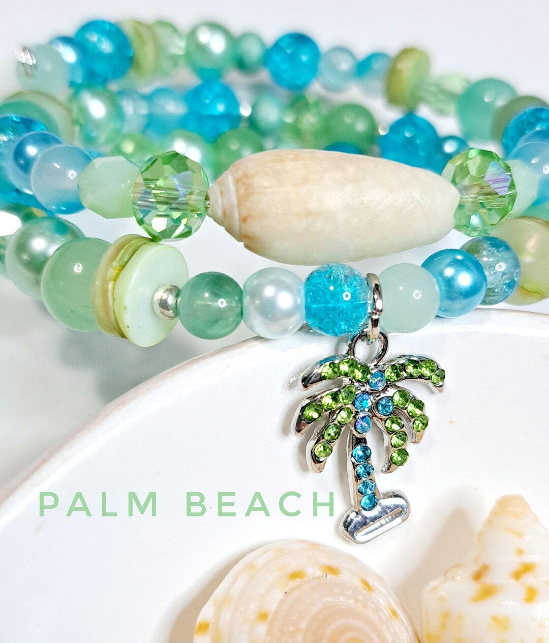 Beachy Boho Beaded Palm Tree Wrap Bracelet, Bracelet Stacks, Beach ...