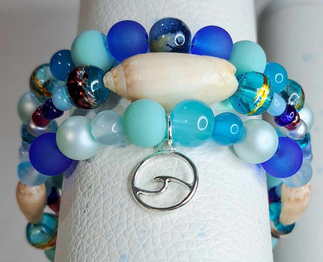SEASHELL WRAP BRACELET Real Florida Olive Shell Ocean Wave Charm Beachy ...
