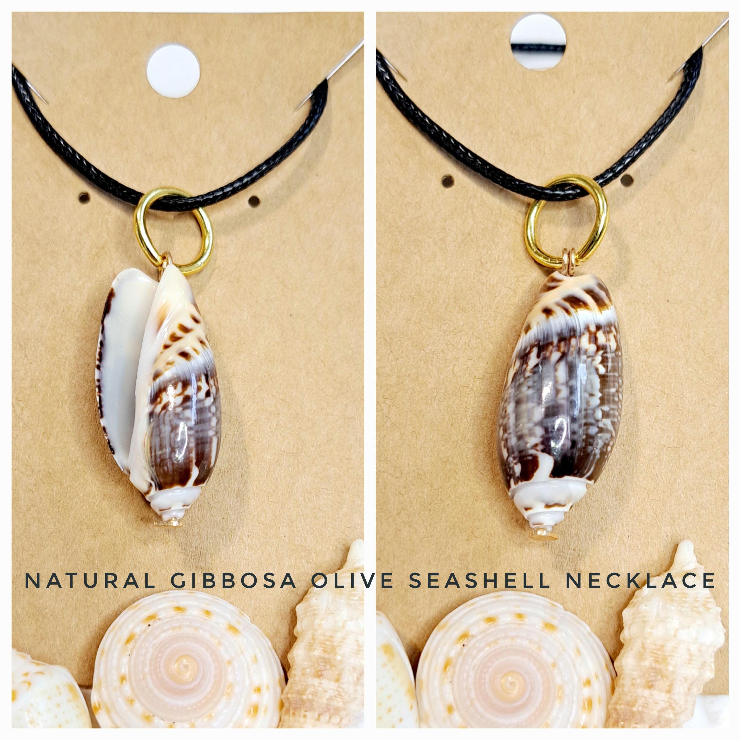 Natural Gibbosa Olive Seashell Necklace, Beach Ocean Theme Jewelry ...