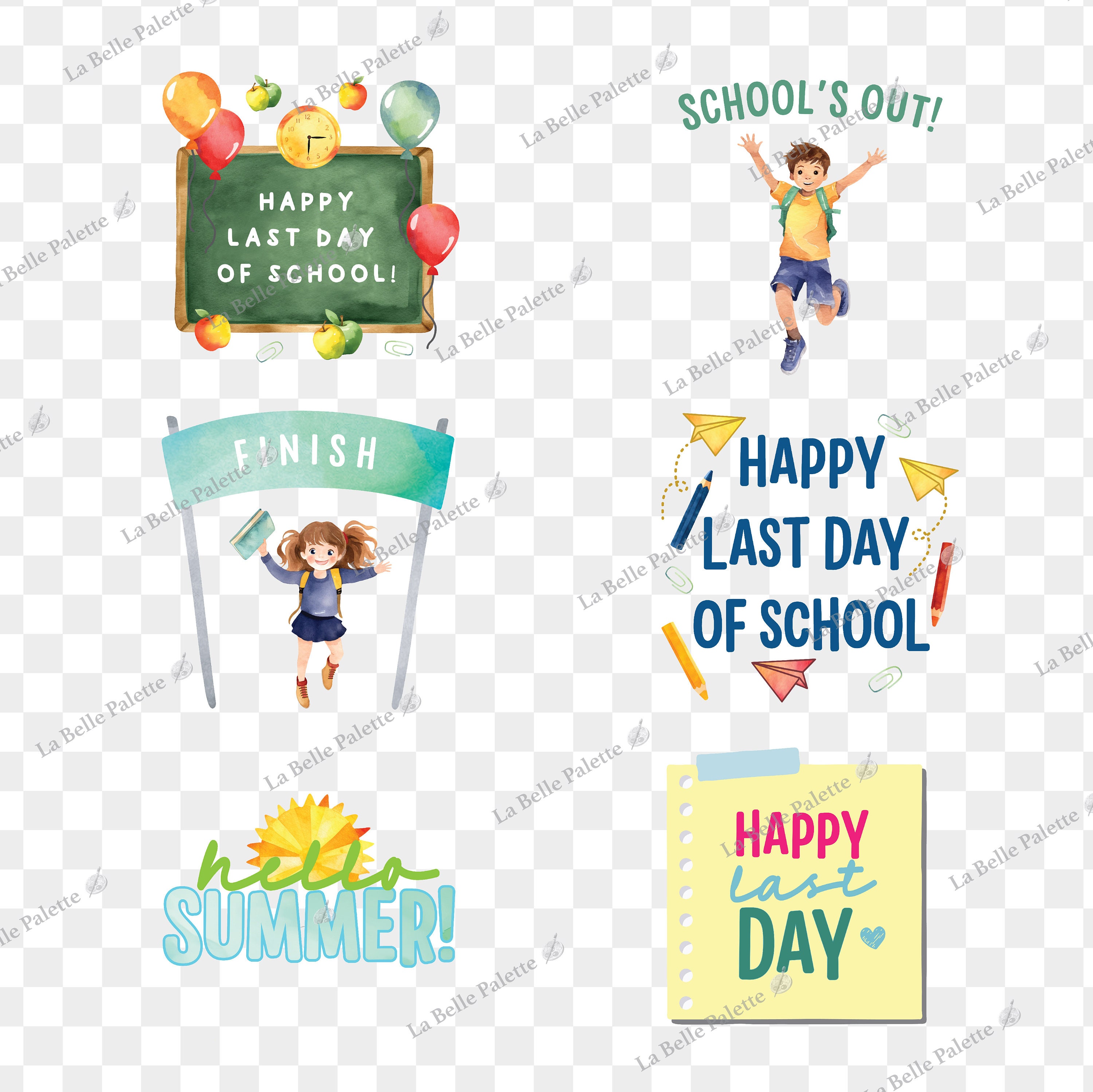 Last Day of School - Clipart Set - Watercolor Illustrations - PNG ...