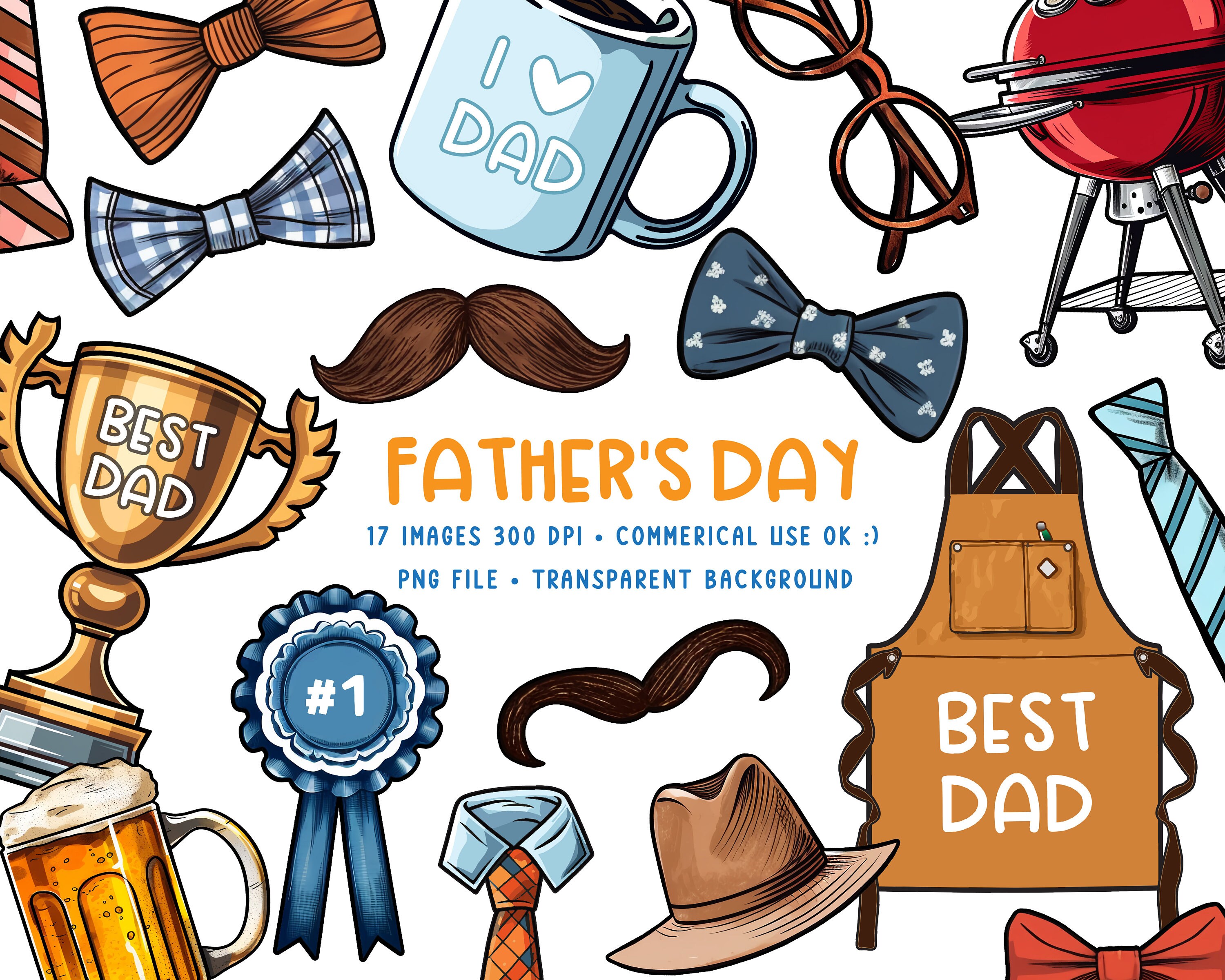Father's Day Clipart - PNG - Mustache - Barbecue - Dad - #1 - Daddy ...
