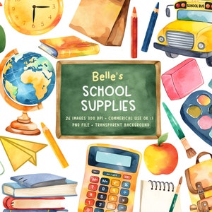 School Supplies - Clipart Set - Watercolor Illustrations - PNG ...