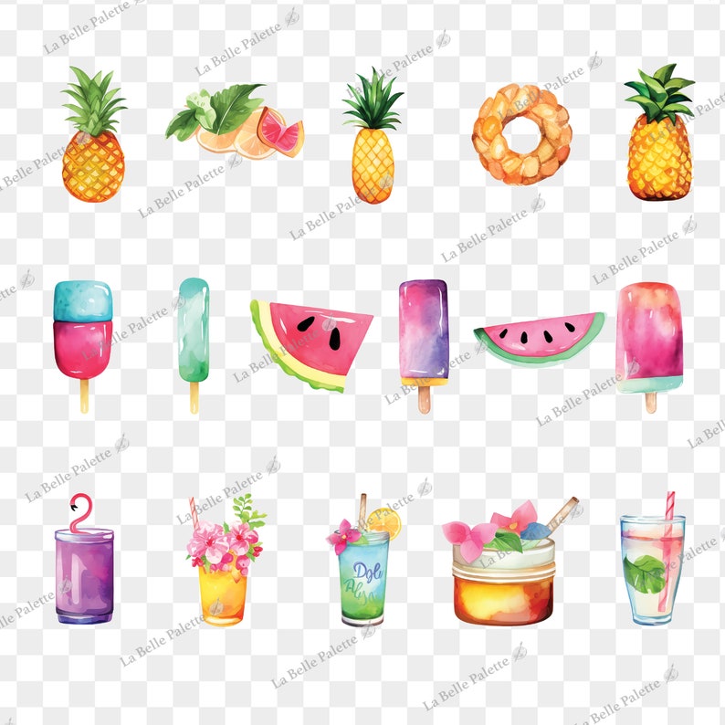 Ultimate Summer Pool Party - Watercolor Illustrations - PNG - Clipart ...