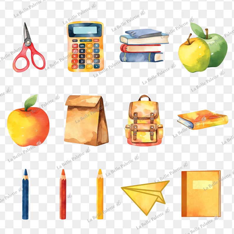 School Supplies - Clipart Set - Watercolor Illustrations - PNG ...