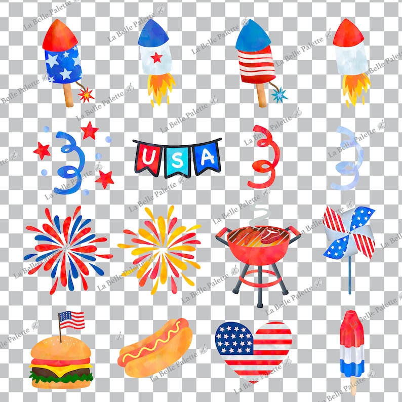 Fourth of July Clipart Set, Independence Day, Patriotic Illustrations ...