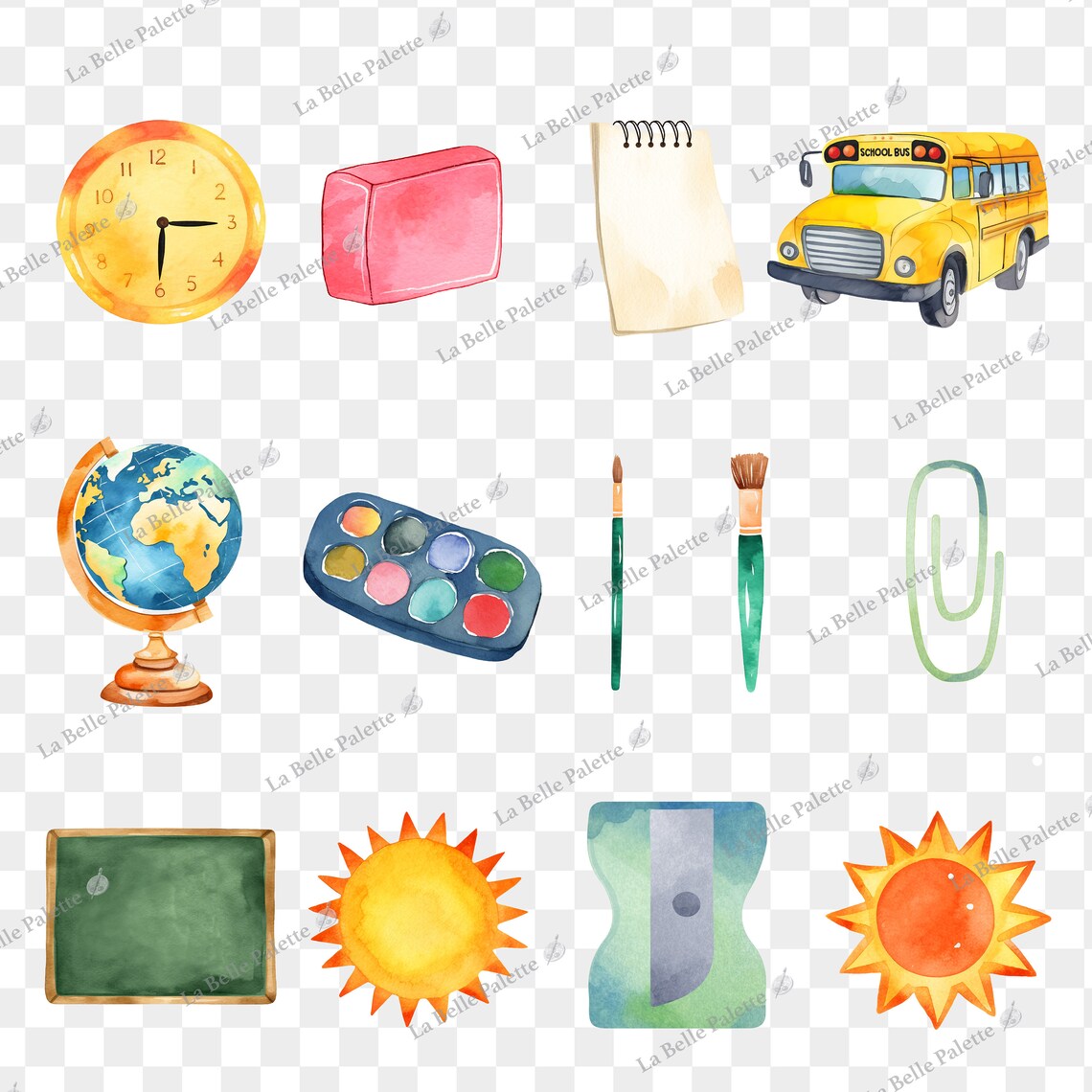 School Supplies - Clipart Set - Watercolor Illustrations - PNG ...