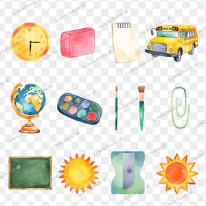 School Supplies - Clipart Set - Watercolor Illustrations - PNG ...