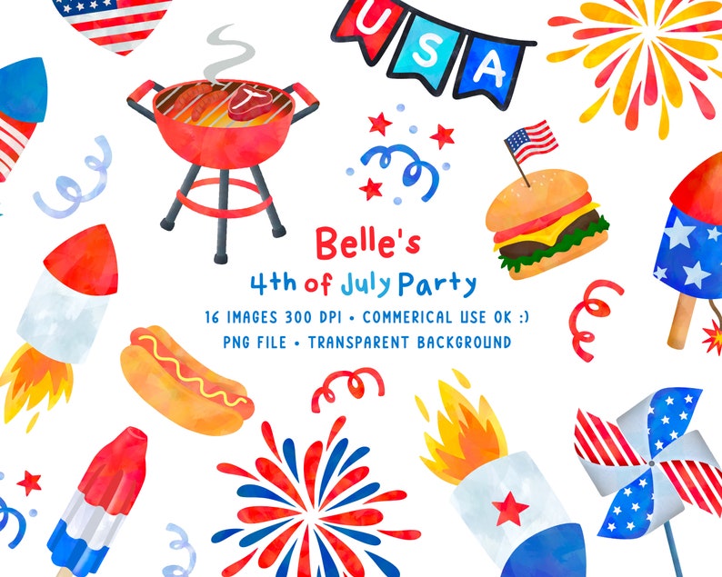 Fourth of July Clipart Set, Independence Day, Patriotic Illustrations ...