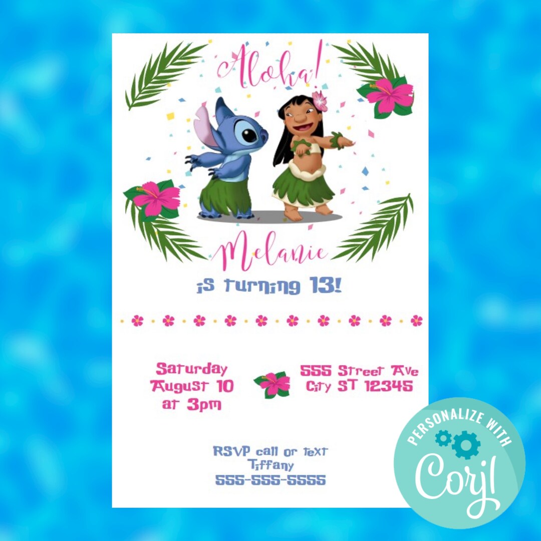 Lilo and Stitch Invitation Printable Party Invite for - Etsy