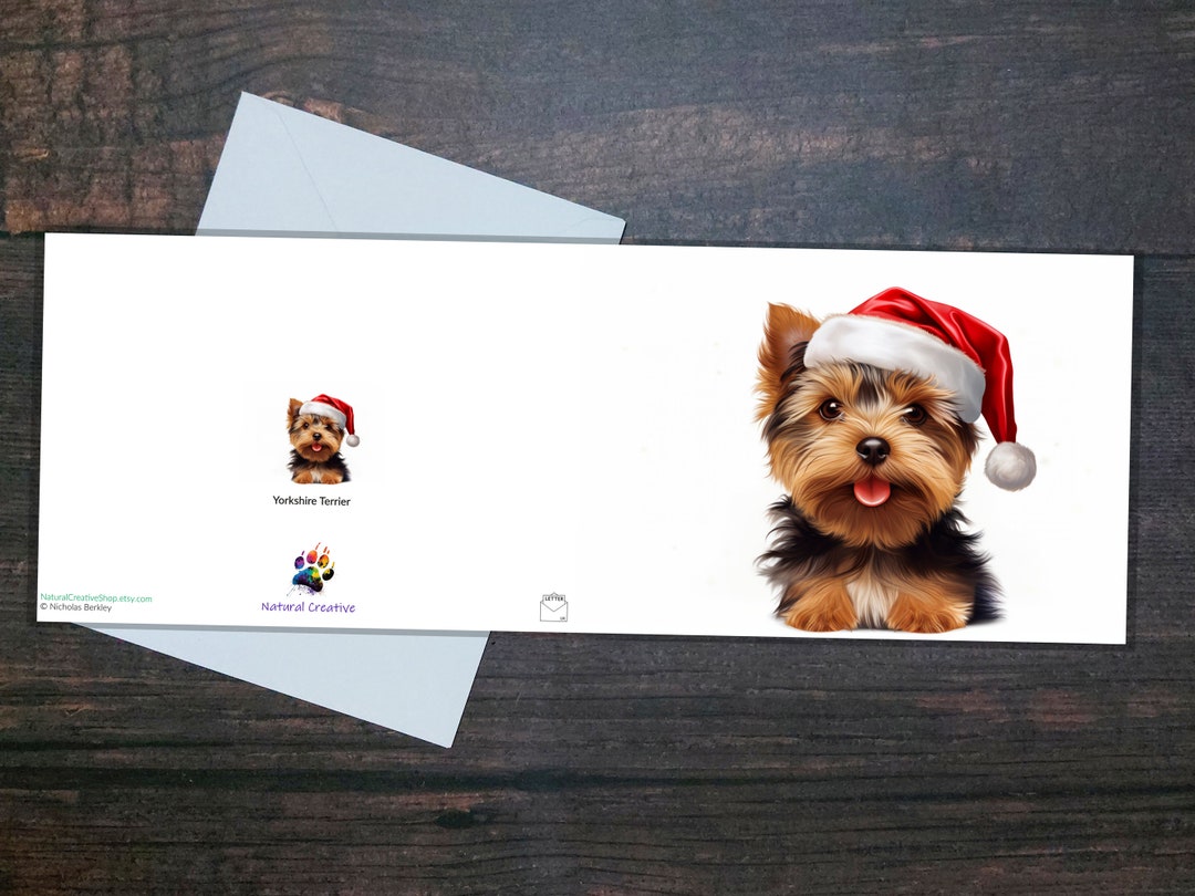 YORKIE CHRISTMAS CARD, Cute Yorkshire Terrier Wearing a Santa Hat ...