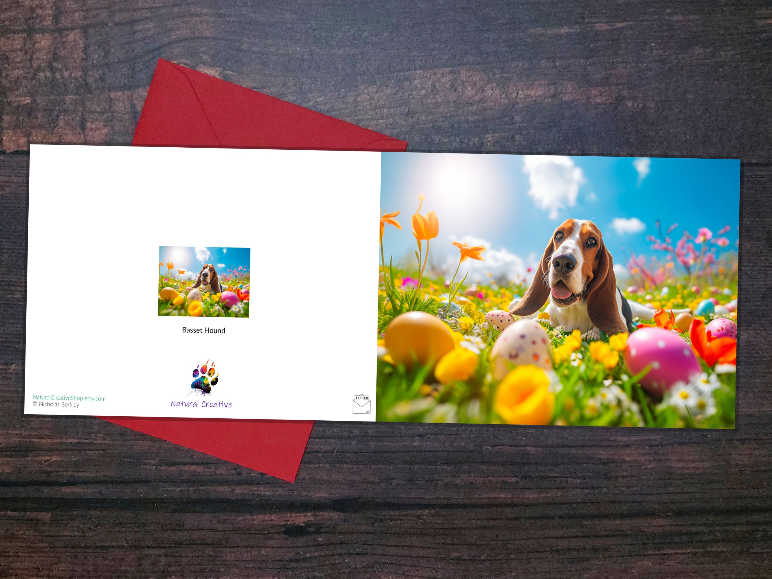 BASSET HOUND Easter Card, Dog Lying Amongst Easter Eggs, Blank Inside ...