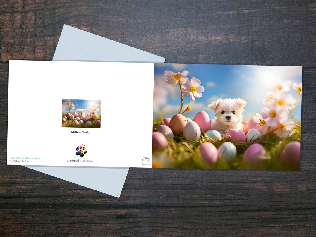 MALTESE PUPPY EASTER Card, Blank Greeting Card, Cute Maltese Terrier ...