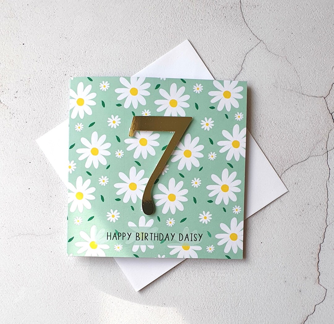 Personalised 7th Birthday Card, Daisy Print, Floral Card, Personalised ...