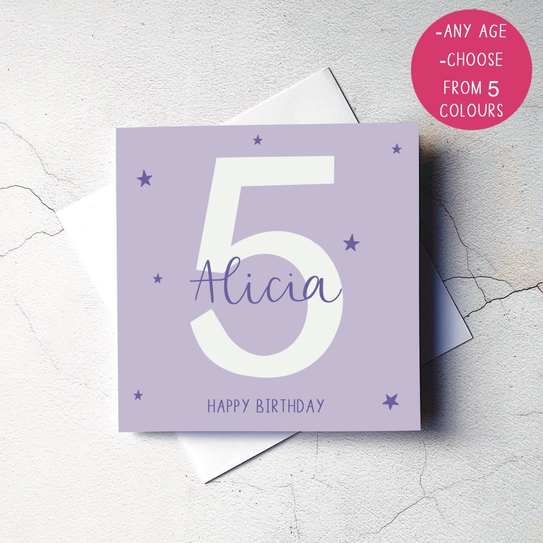 Personalised 5th Birthday Card, Kids Age Cards, Girls 5th Birthday ...