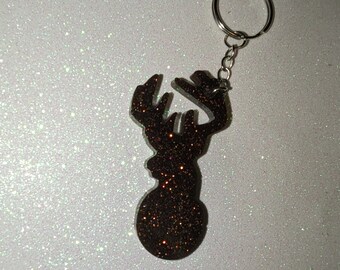Deer Keychain LARGE Deer Head Keychain Deer Keyring Stag Keychain Deer ...