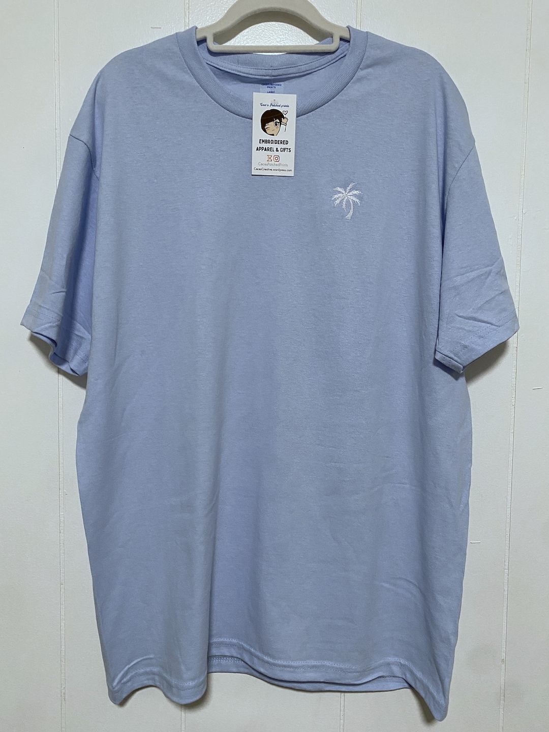 PALM TREE T-shirt, Embroidered Cotton Tee, Simple Minimal Small White ...