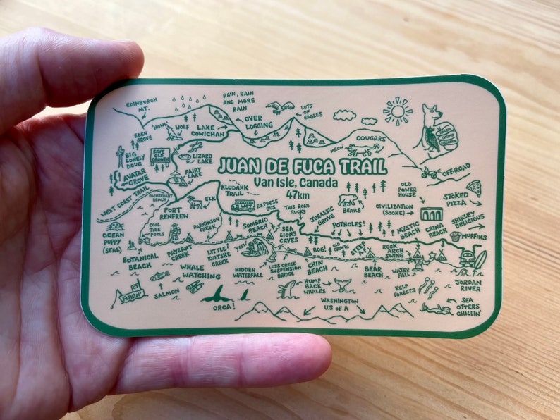 The Juan De Fuca Trail Map - Hiking Sticker - Pacific Northwest ...