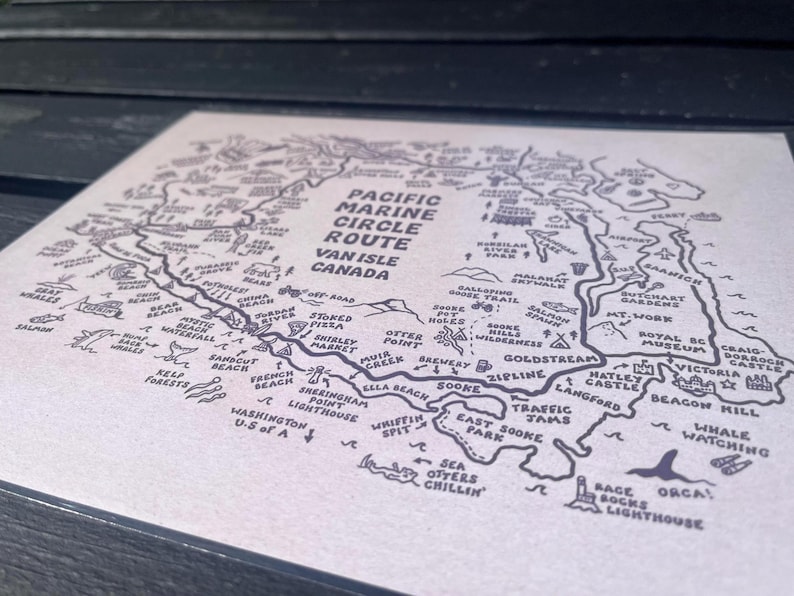 Pacific Marine Circle Route Map – Hand Drawn PNW Art Print (8x10'') - Etsy