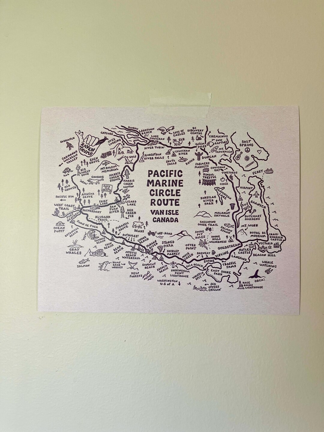 Pacific Marine Circle Route Map – Hand Drawn PNW Art Print (8x10'') - Etsy