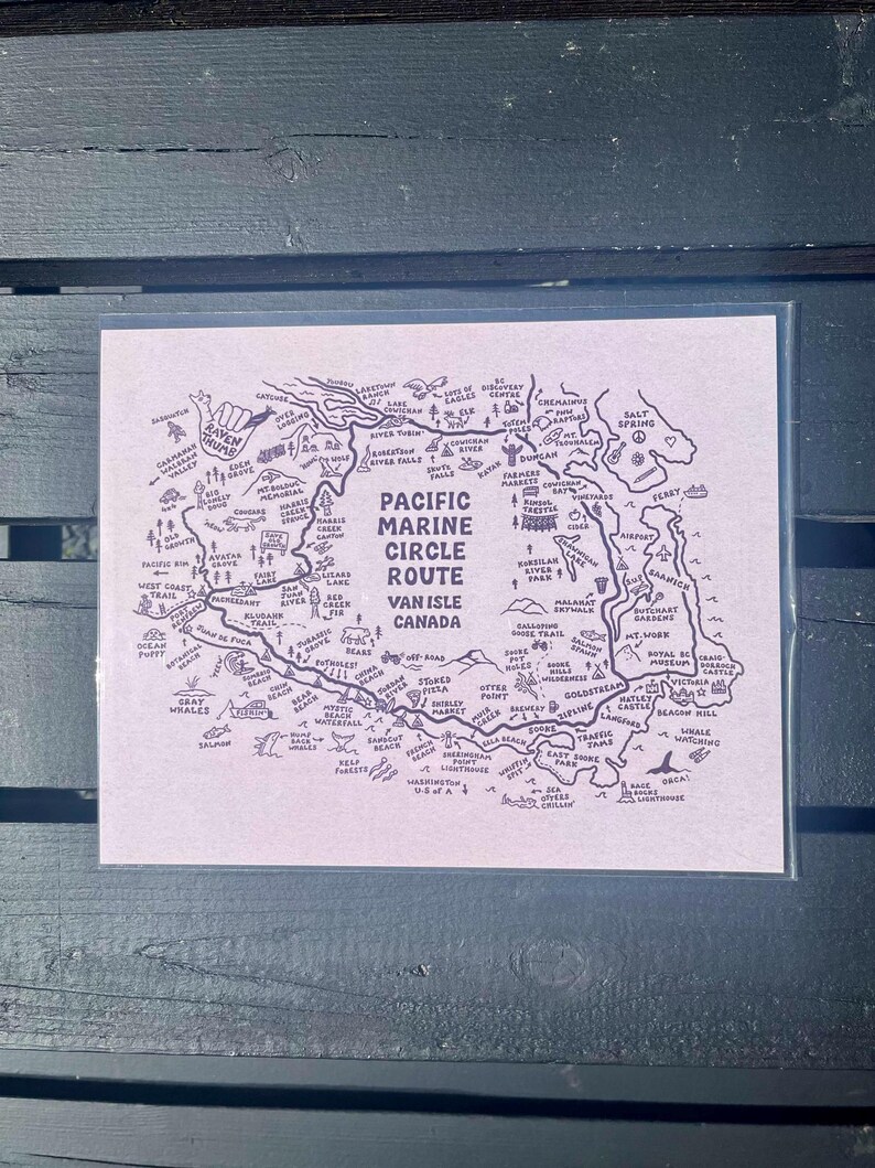 Pacific Marine Circle Route Map – Hand Drawn PNW Art Print (8x10'') - Etsy