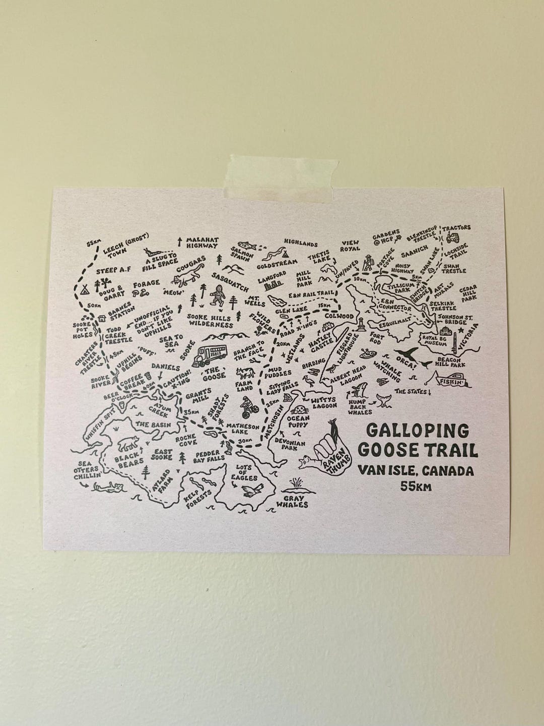 Galloping Goose Trail Map - Art Doodle/original Illustration PNW Print ...