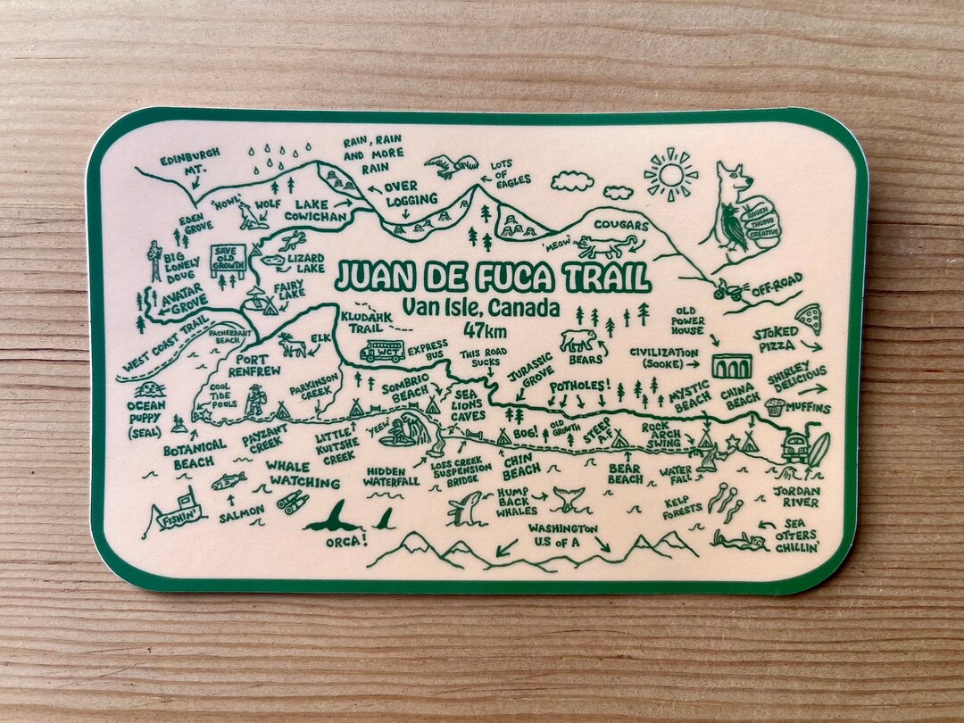 The Juan De Fuca Trail Map - Hiking Sticker - Pacific Northwest ...