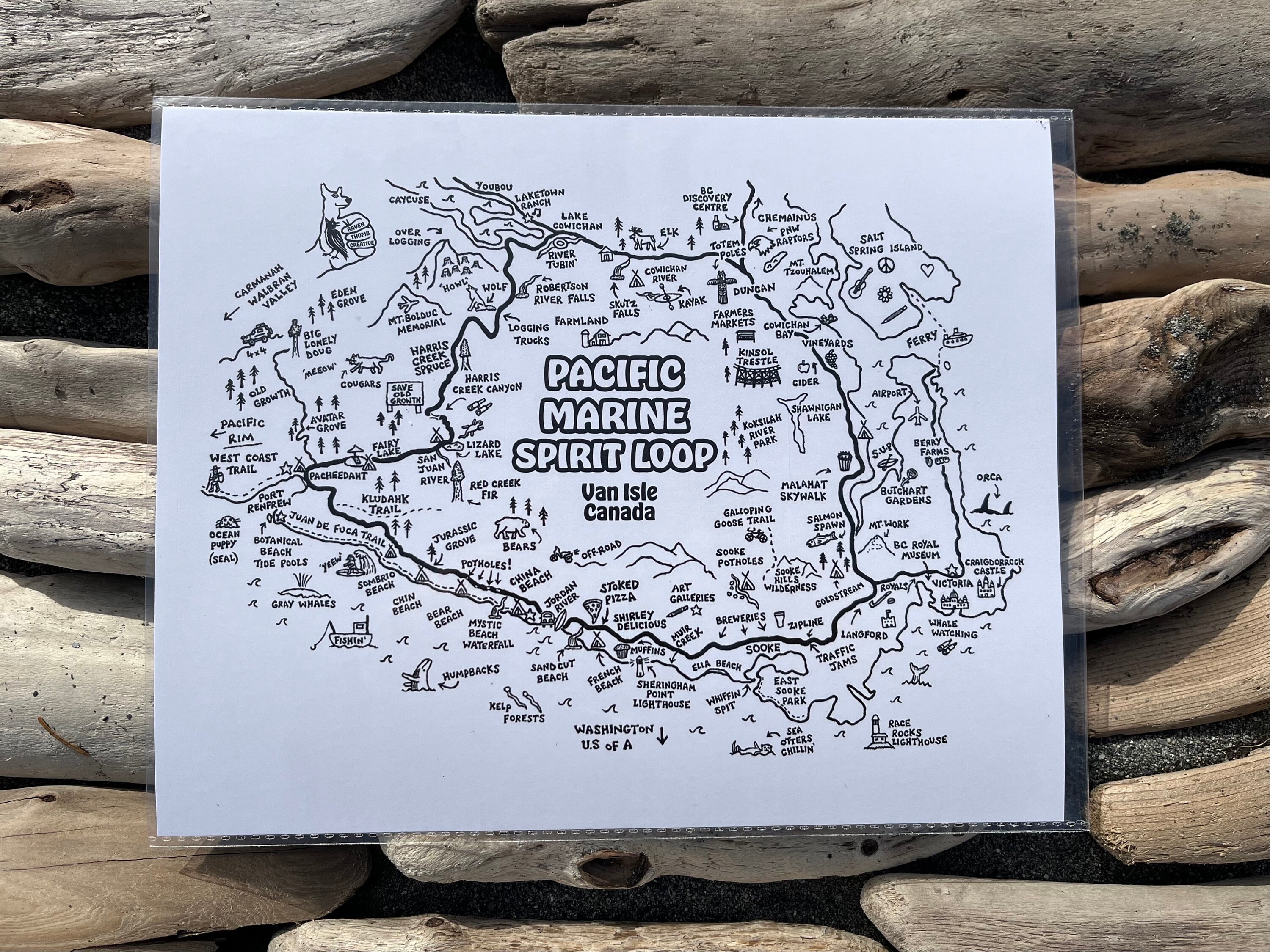 The Pacific Marine Circle Route Map Art Doodle/original Illustration ...