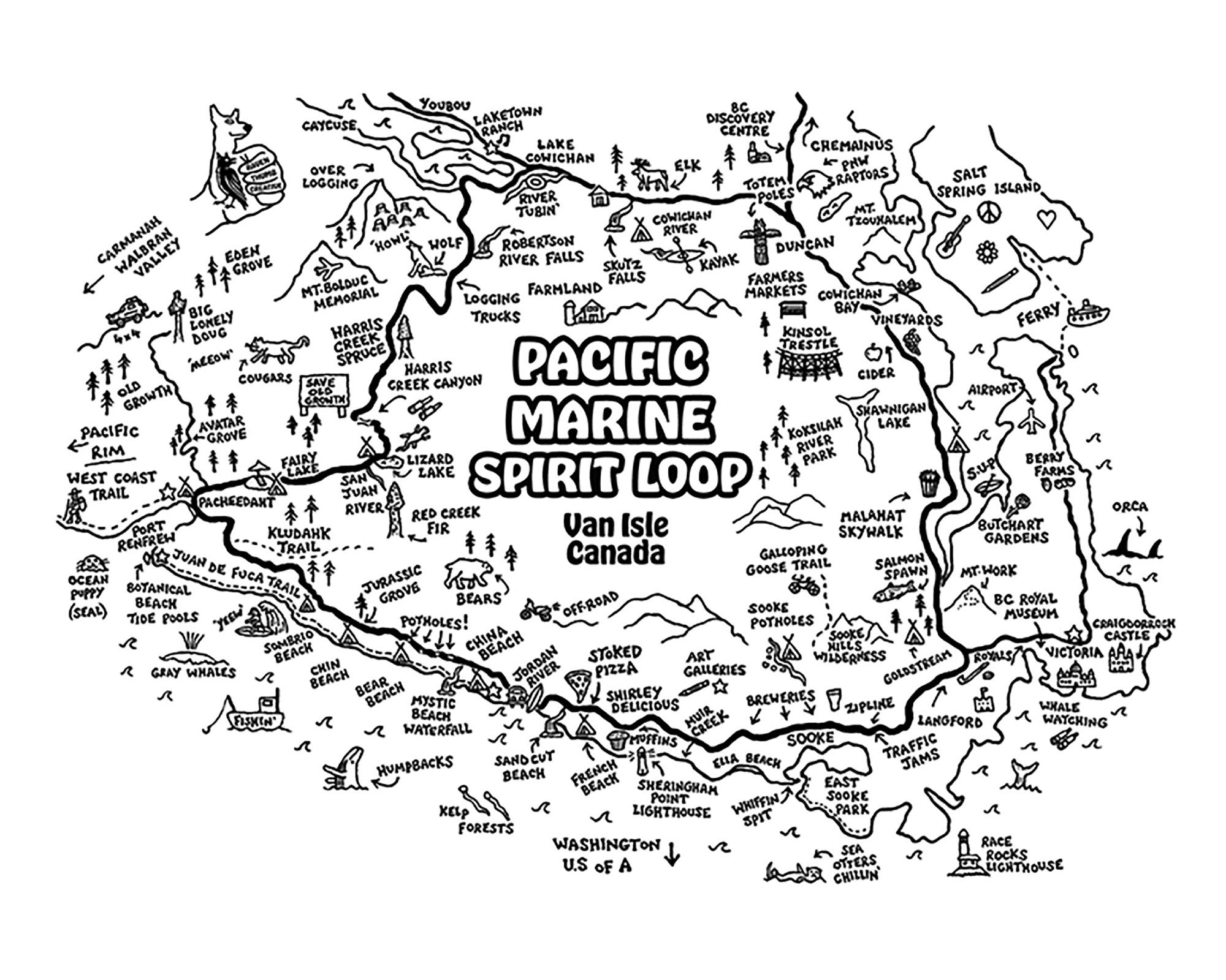The Pacific Marine Circle Route Map Art Doodle/original Illustration ...