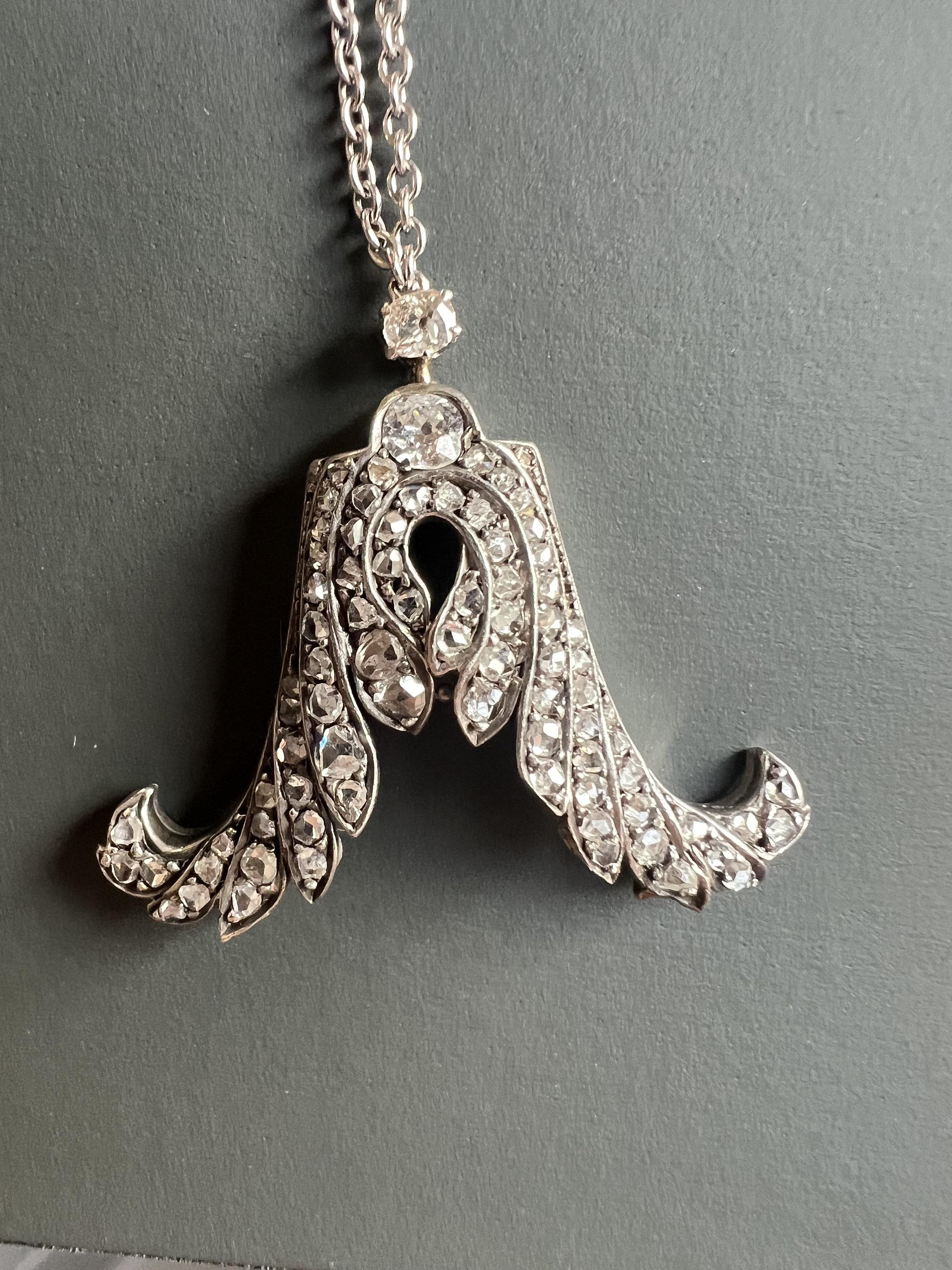 Antique Edwardian 18K White Gold and Old Cut/rose Cut Diamond Double ...