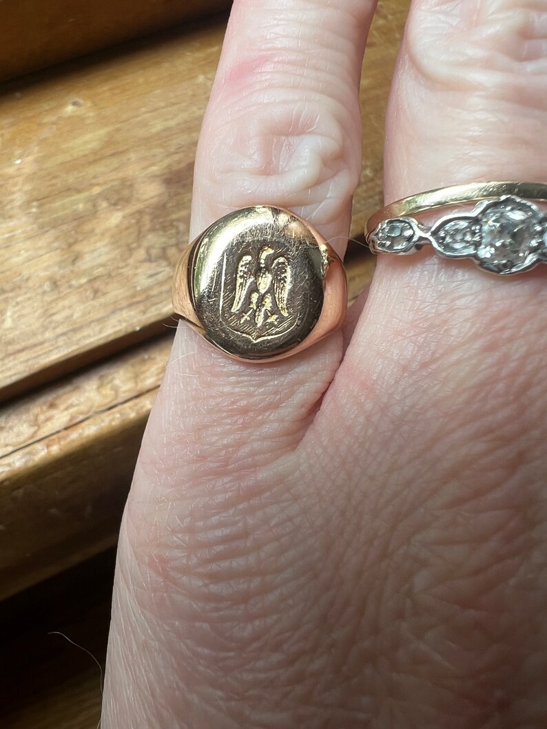 Antique Eagle Signet Ring Pinky Vintage Gold - Etsy