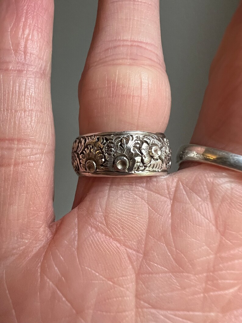 Antique Victorian Sterling Silver Floral Band - Etsy