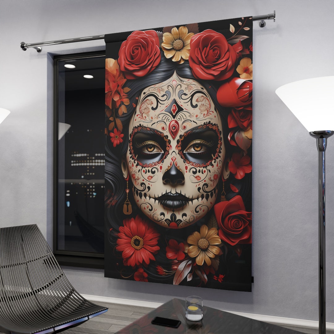 Beautiful Day of the Dead Skull Window Curtains (1 Piece) - Etsy