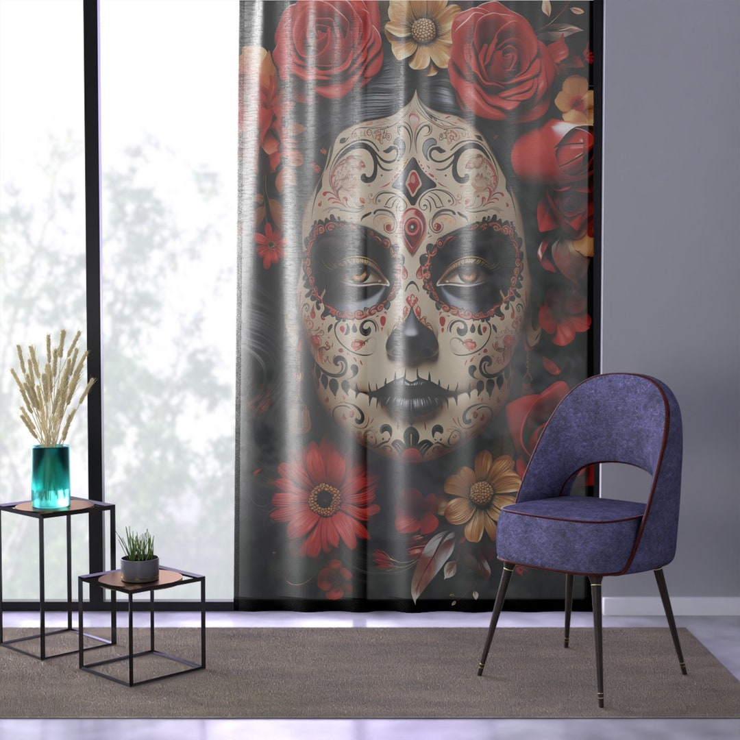 Beautiful Day of the Dead Skull Window Curtain - Etsy