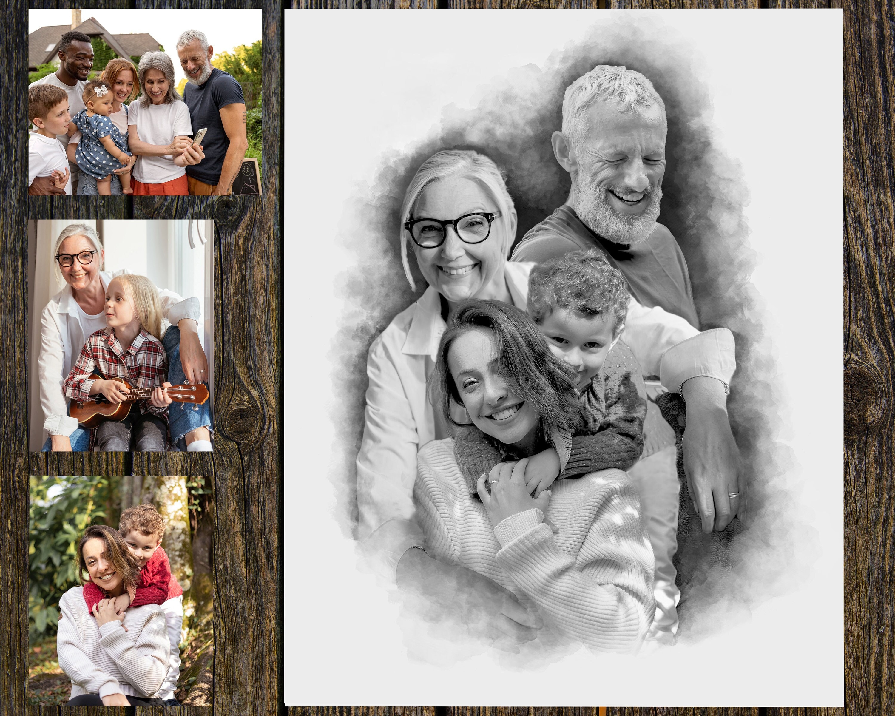 Custom Family Portrait Add Person to Photo Loss of Loved One - Etsy