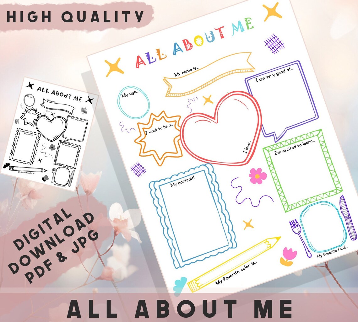 All About Me Digital Download | First Day of School Coloring Page ...