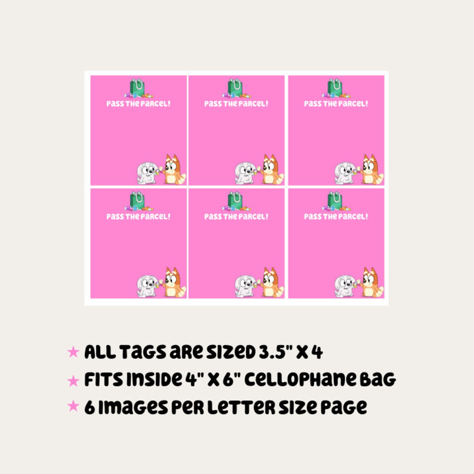 Bluey Party Favors Pass the Parcel Pink Digital Download - Etsy