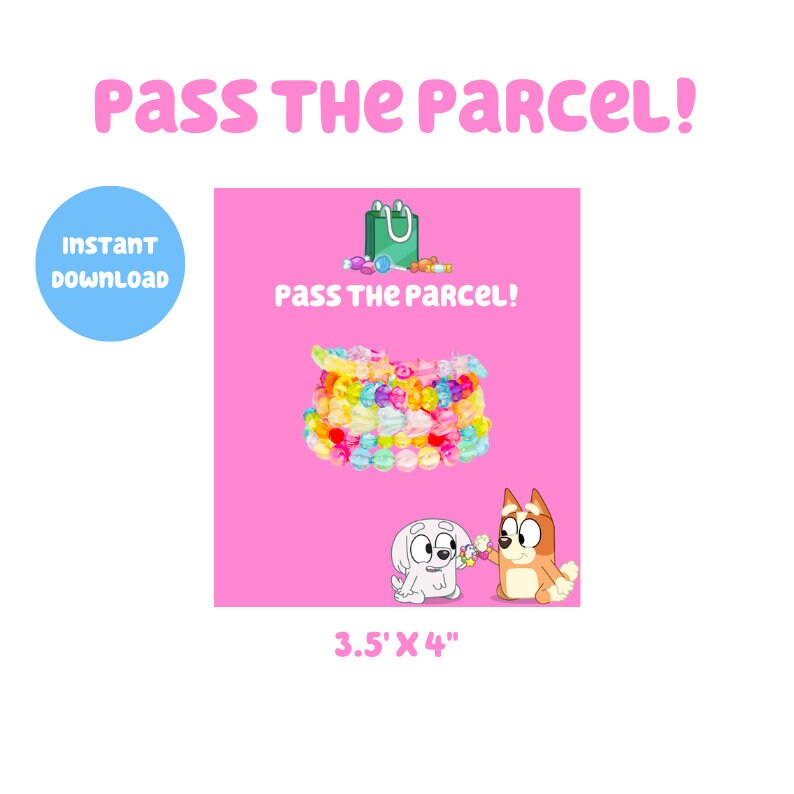 Bluey Party Favors Pass the Parcel Pink Digital Download - Etsy