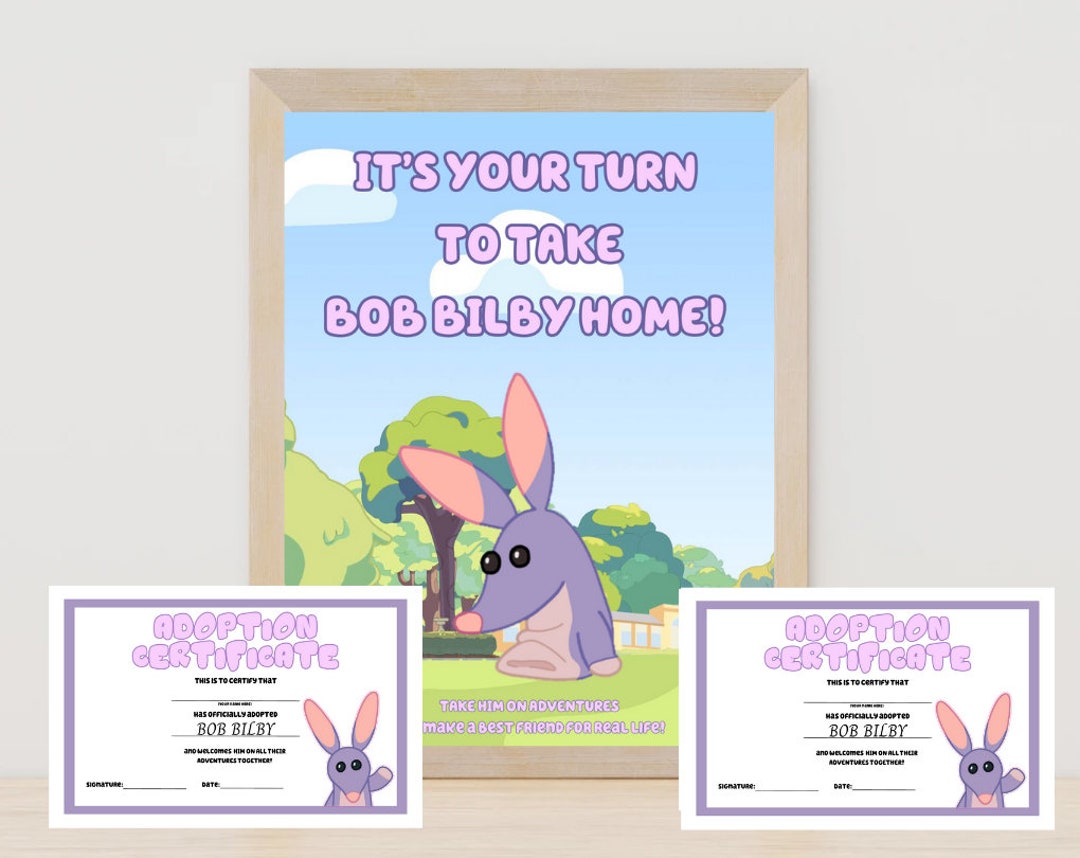 Bluey Party - Bob Bilby Download With Certificate Digital Download - Etsy