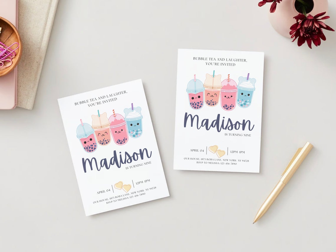 Bubble Tea and Laughter Boba Birthday Invitation Instant Download Self ...